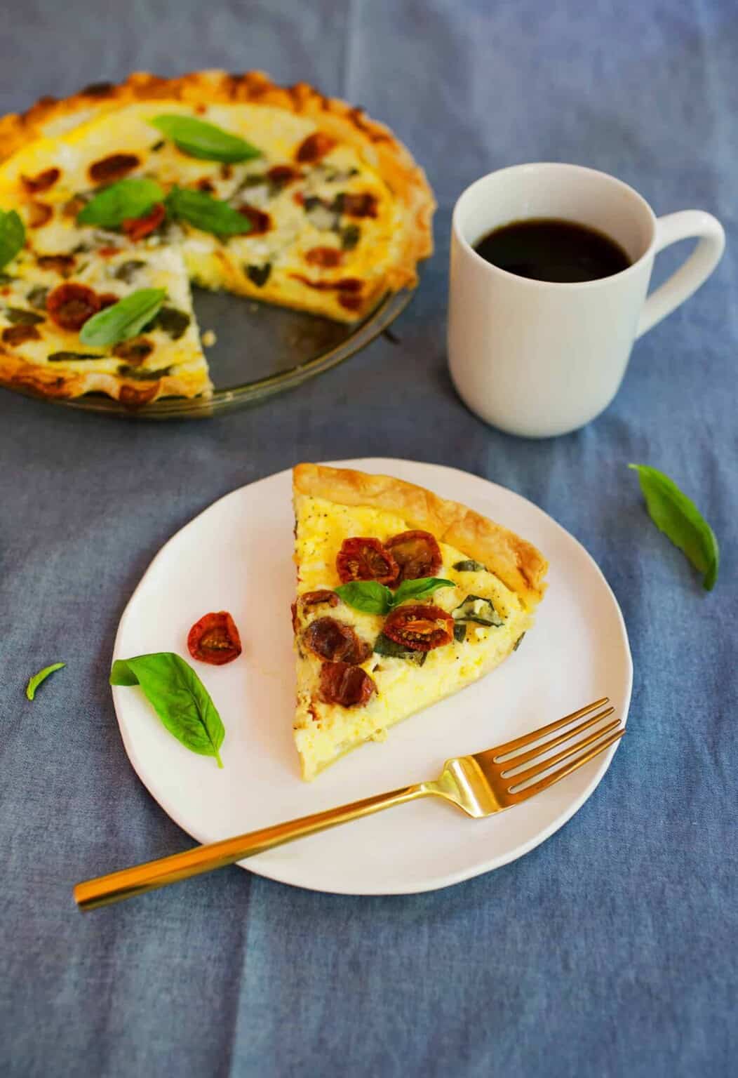 Oven Roasted Tomato, Basil, and Mozzarella Quiche - A Beautiful Mess