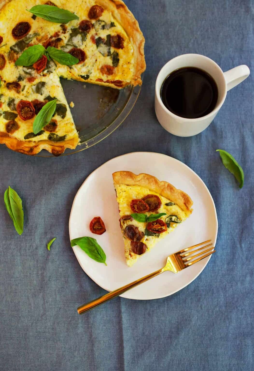 Oven Roasted Tomato, Basil, and Mozzarella Quiche - A Beautiful Mess
