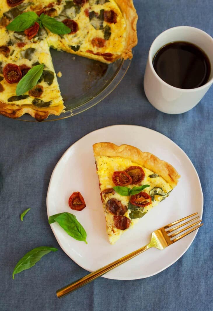 Oven Roasted Tomato, Basil, and Mozzarella Quiche - A Beautiful Mess