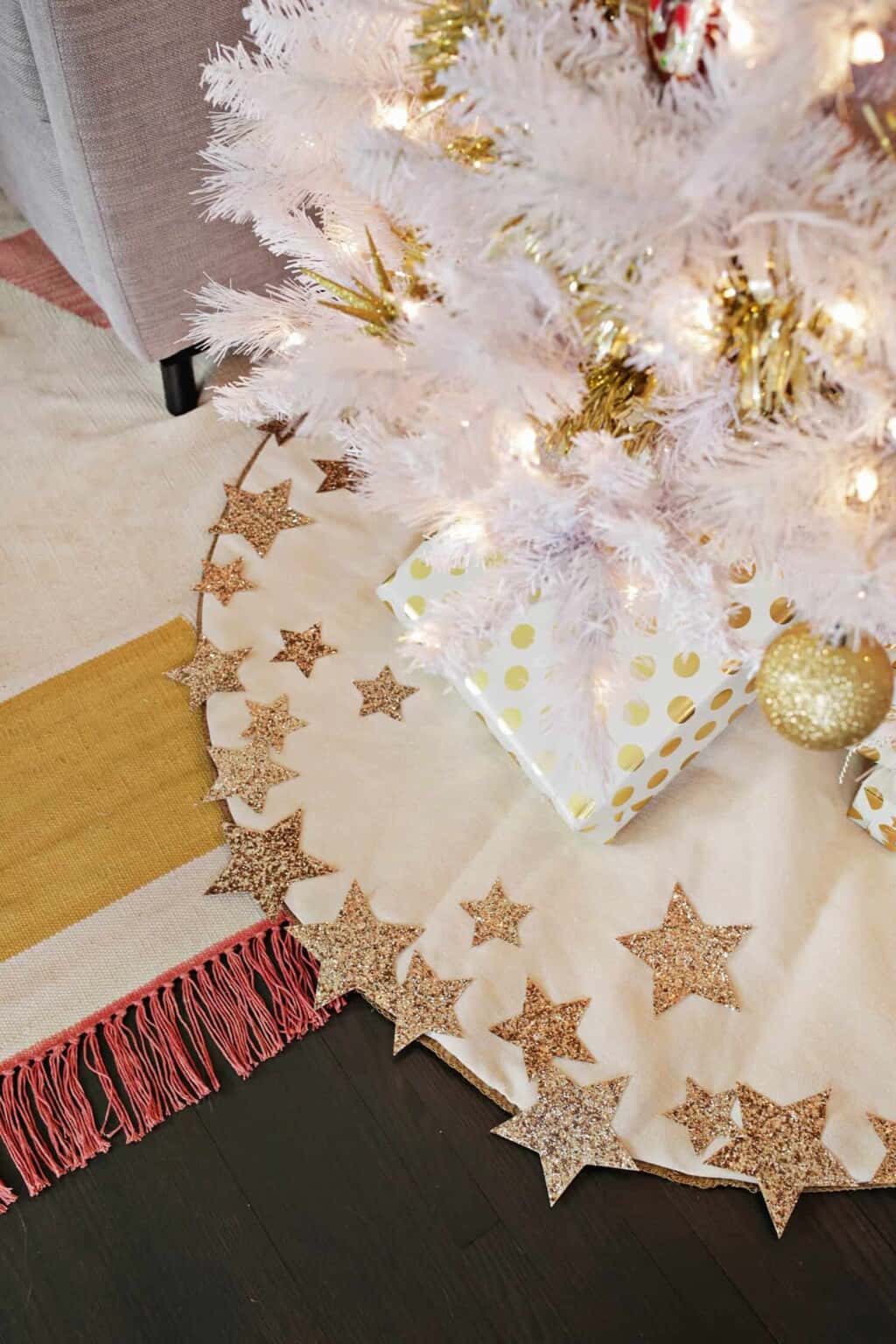 Glitter Star Tree Skirt DIY (No Sew!) - A Beautiful Mess