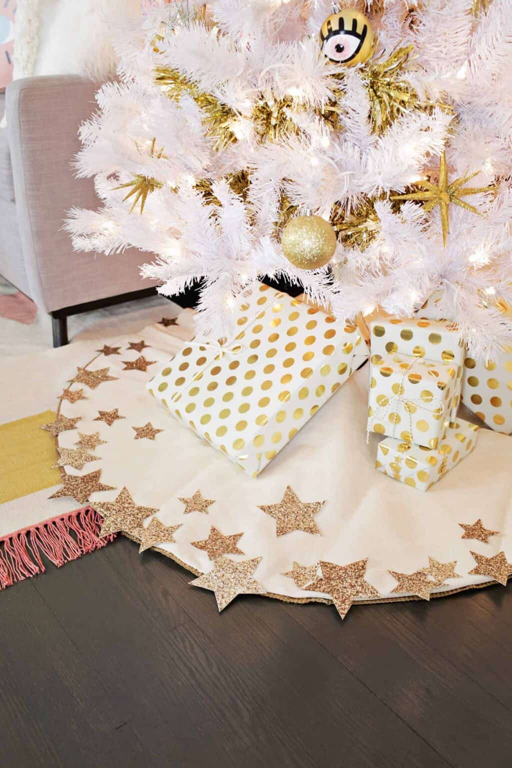 Glitter Star Tree Skirt DIY (No Sew!) - A Beautiful Mess