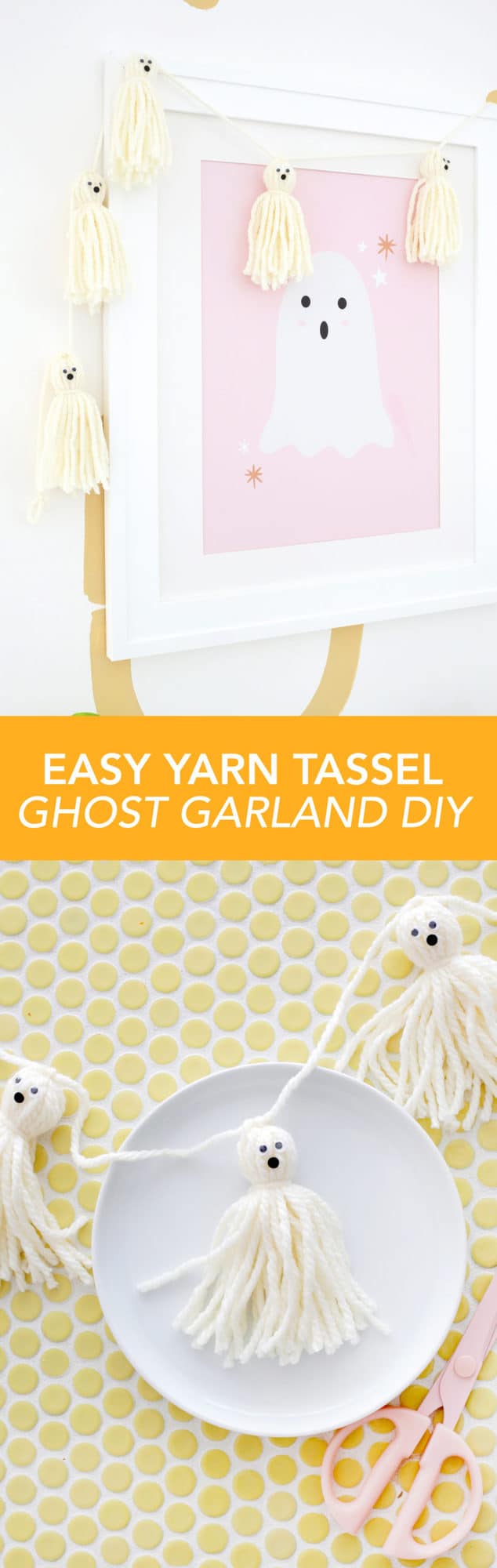 Easy Yarn Tassel Ghost Garland - A Beautiful Mess