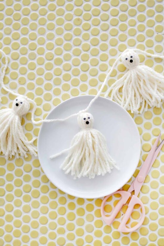 Easy Yarn Tassel Ghost Garland - A Beautiful Mess