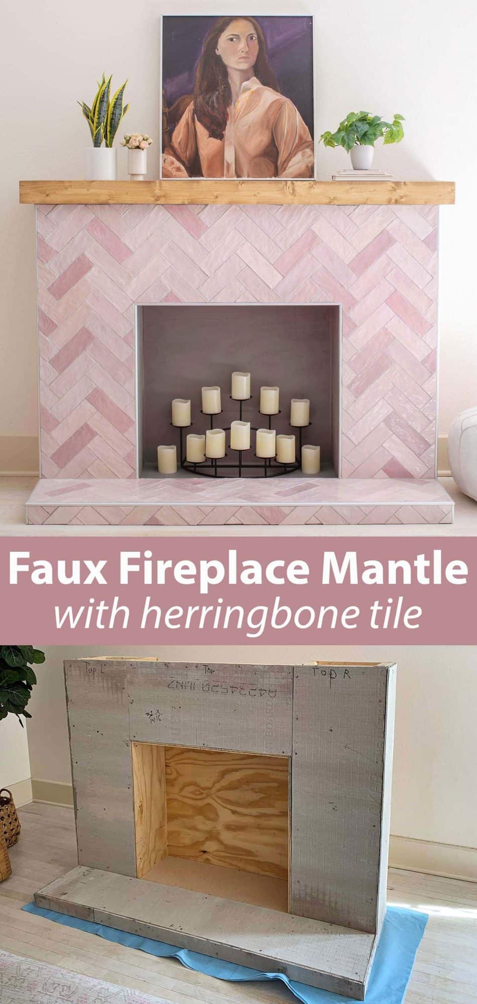 DIY Faux Fireplace with Herringbone Tile - A Beautiful Mess