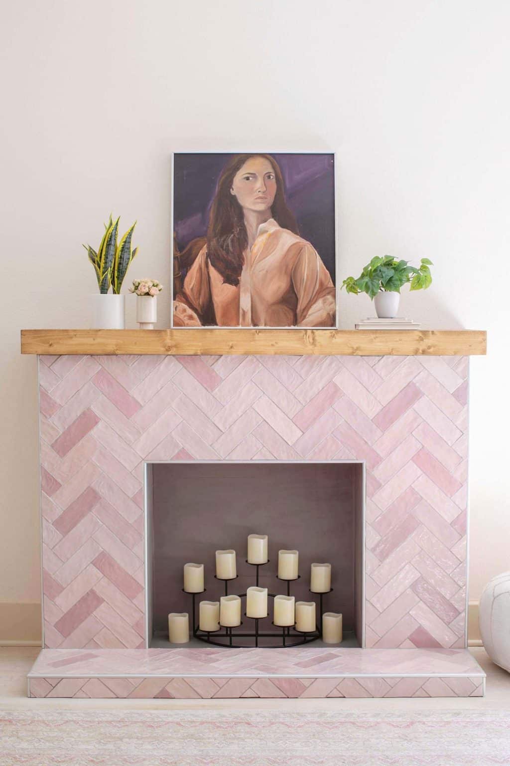 DIY Faux Fireplace with Herringbone Tile - A Beautiful Mess